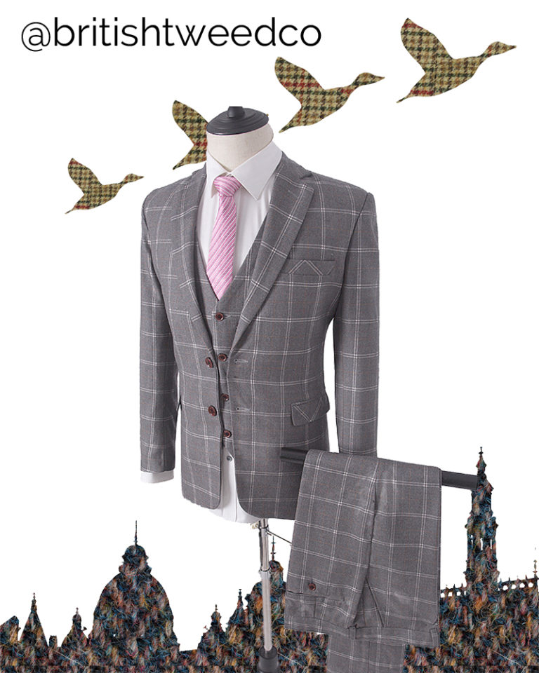 Women's Grey Windowpane Check Tweed Suit, Three Piece with Trousers ...