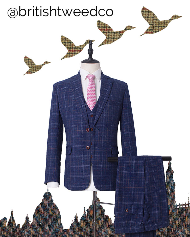 British Tweed Co - Navy Blue Windowpane Check Tweed Three Piece Suit ...