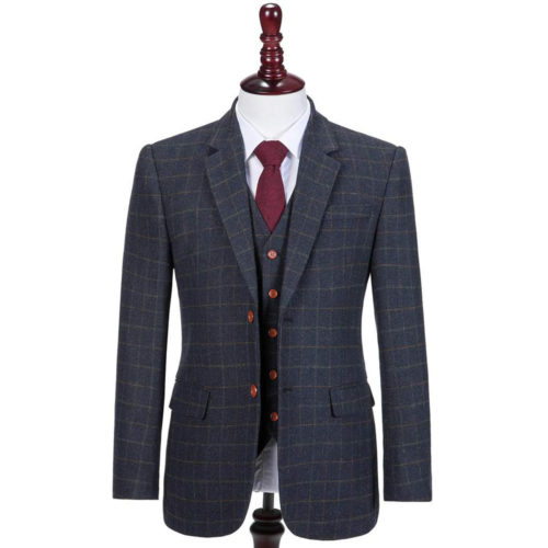 Mens Made to Measure Blue w Tan Check Tweed Three Piece Suit - That ...
