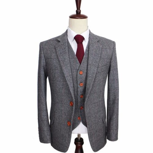 Women's Made to Measure Dark Grey Check Tweed Three Piece Suit - That ...